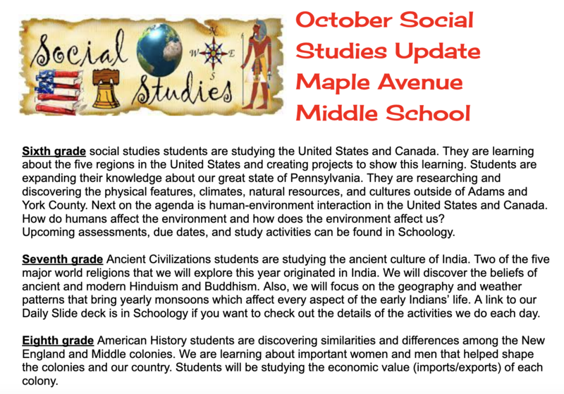 October Social Studies Update | Maple Avenue Middle School